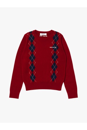 MCC W ARGYLE CREW NECK SWEATER-RED_MADCATTOS™