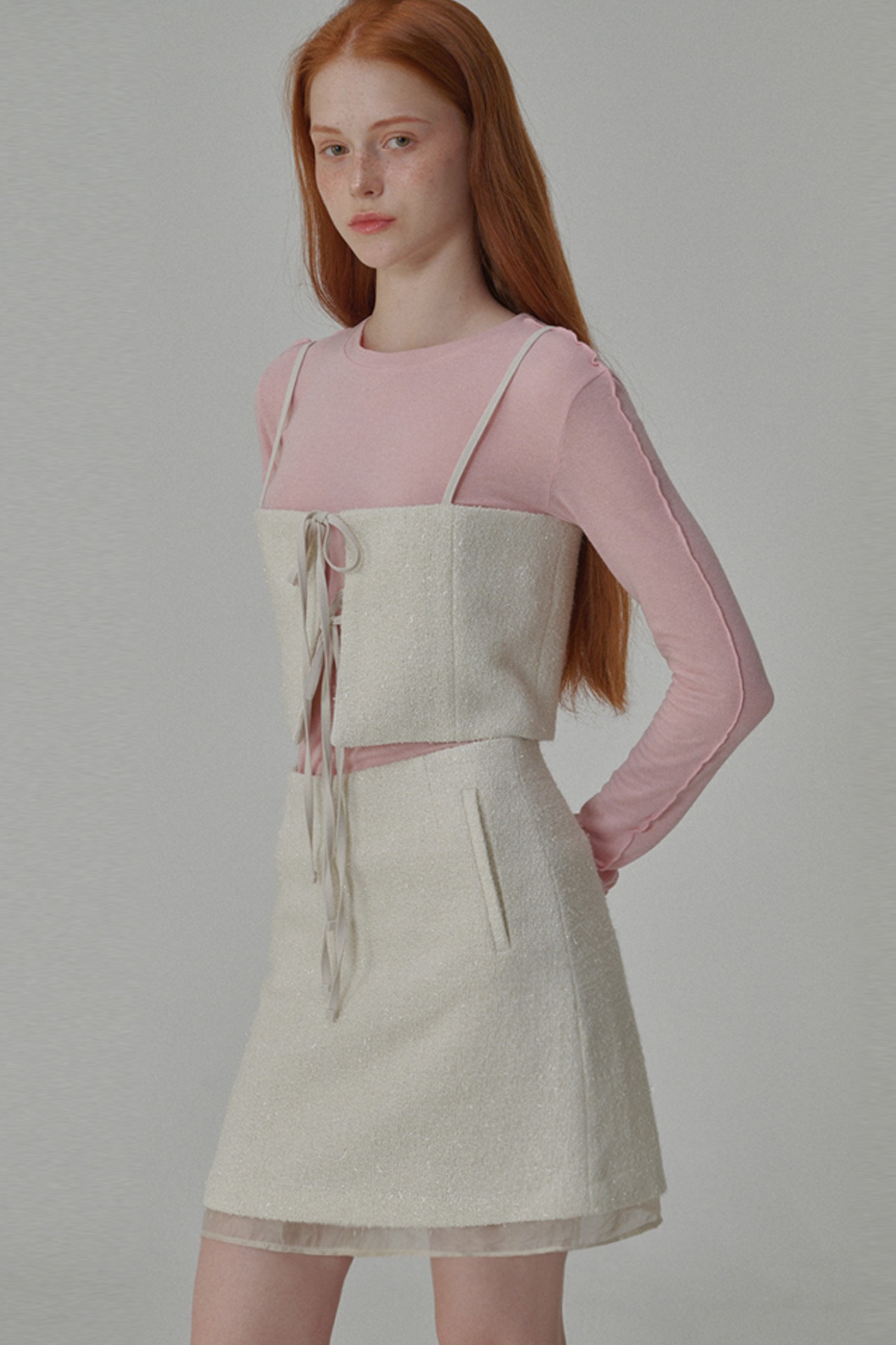 Twinkle Tweed String Bustier_Cream_OPENING SUNSHINE