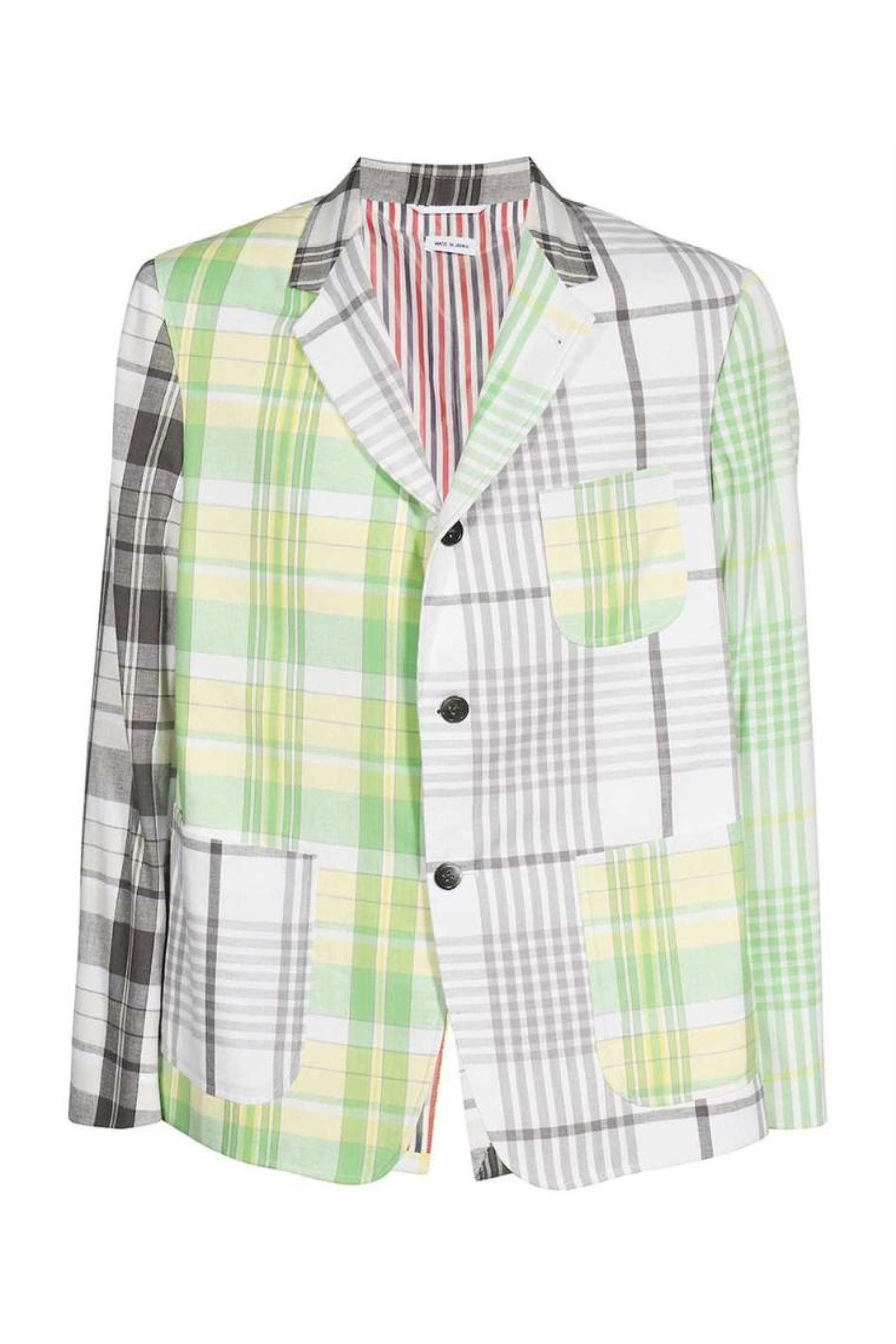 톰브라운 남성 자켓 Thom Browne MJC010F F0172 FUN MIX HAIRLINE CHECK MADRAS COTTON SACK SPORT Jacket Grey ...