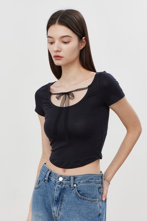 리본 컷아웃 반팔티 BK_ITOV SEOUL