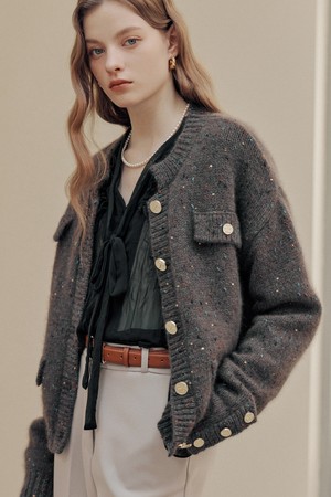 [M.GRAF] 컬러 네프 스팽글 앙고라 울혼방 니트 가디건_M.Graf