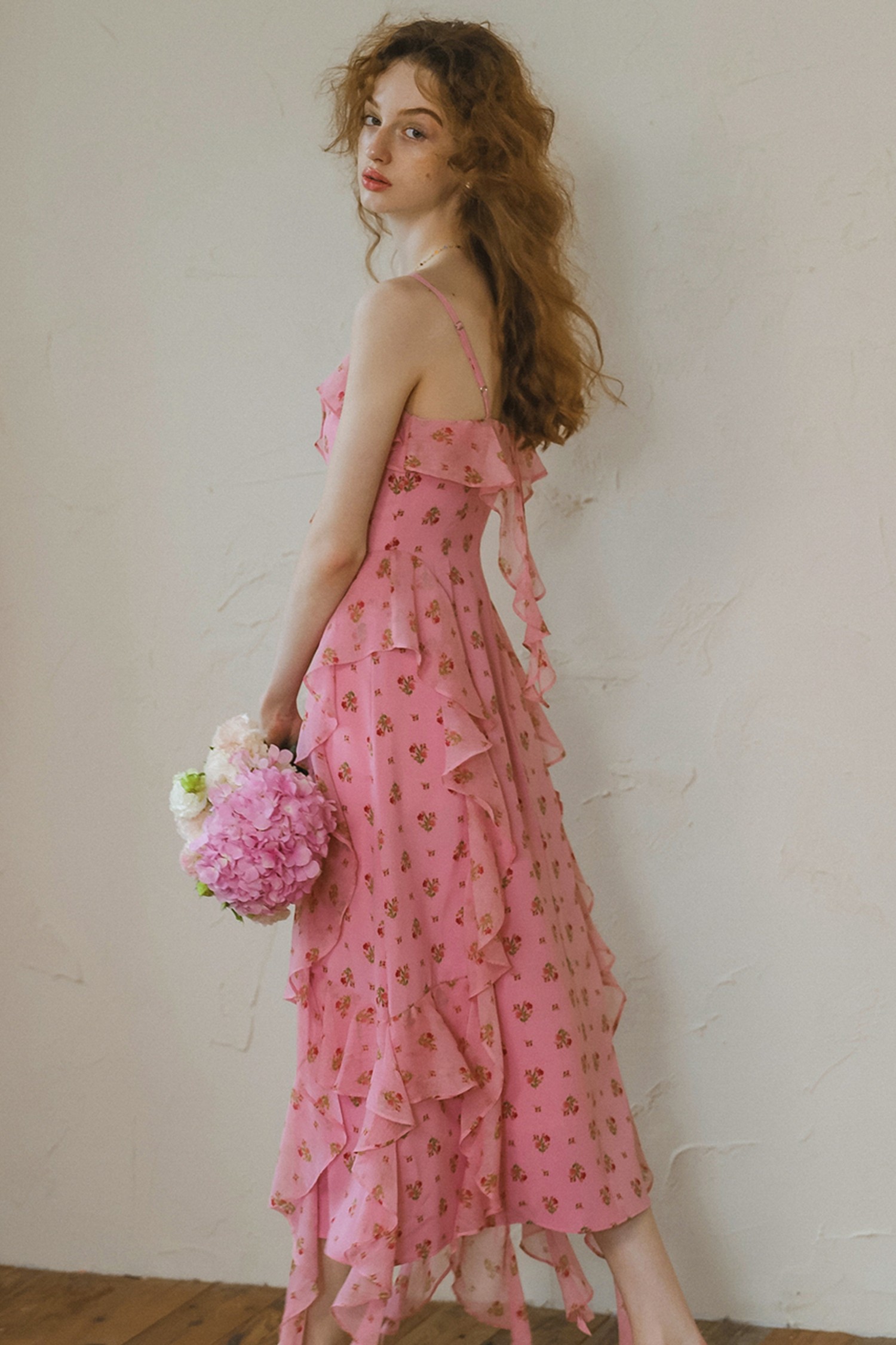 Cest_Pink roses ruffled camisole dress_Cest Moidew