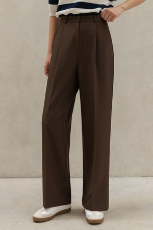 ESSENTIAL ONE-TUCK WIDE SLACKS (BROWN)_NON AND NON - 코오롱몰