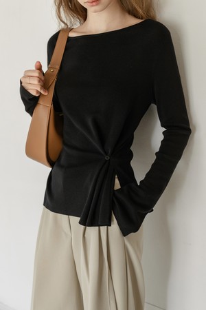 [NONANDNON] SIDE BUTTON WRAP BOAT NECK KNIT_NSKN5184