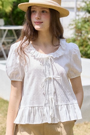Coco Ribbon Lace Blouse - White_OURHOPE - 코오롱몰