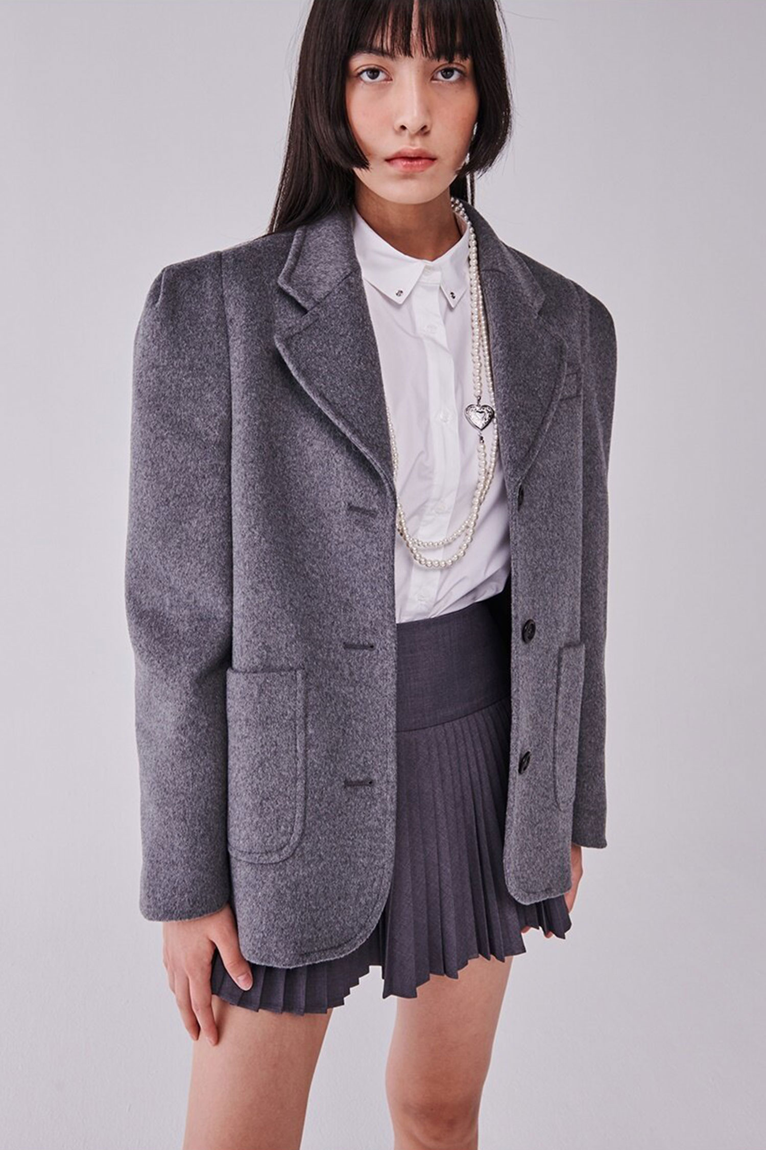 [THE CENTAUR] FOUR BEAUTY WOOL COAT - GREY_The Centaur