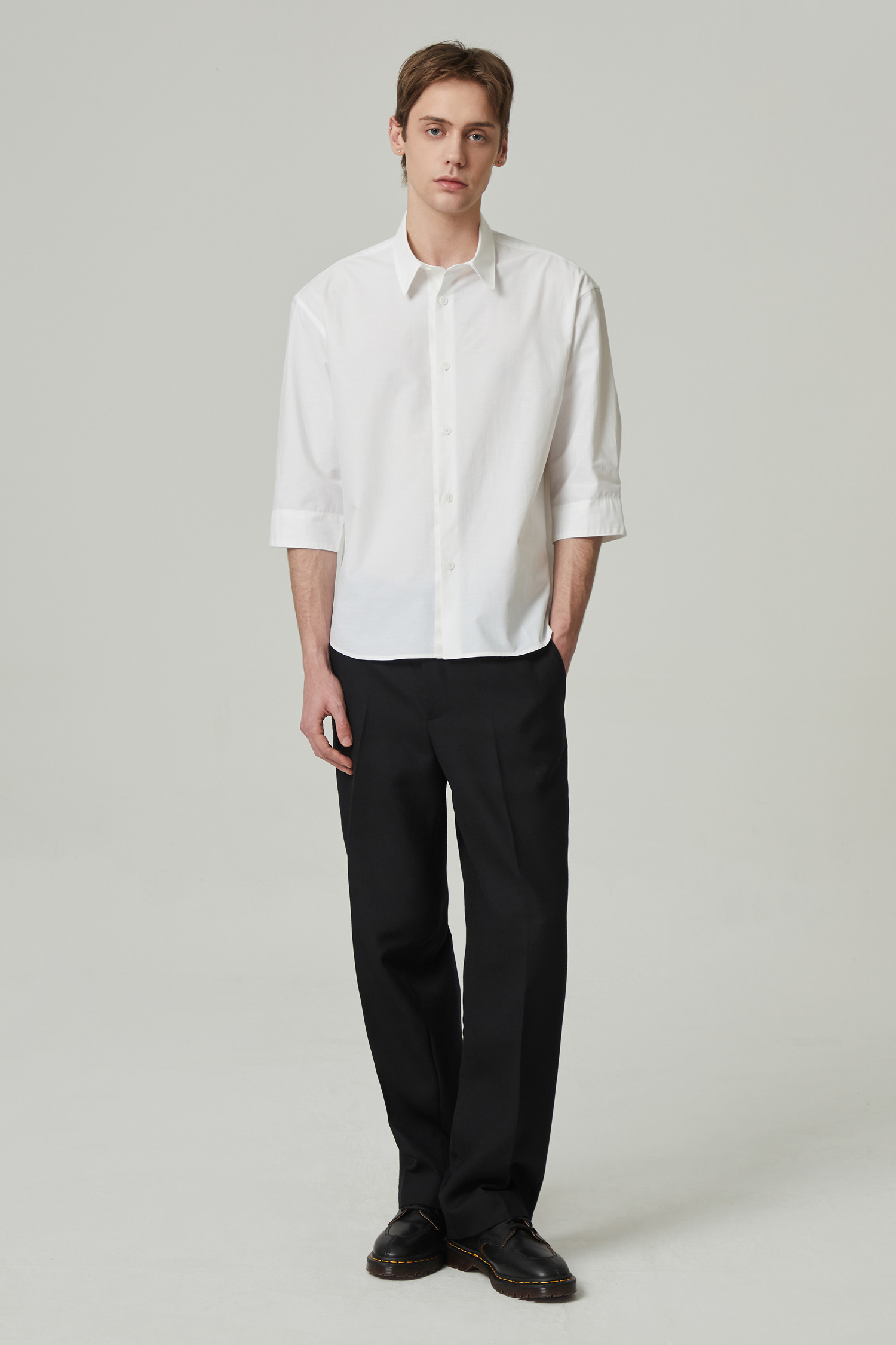 regular basic 3/4 sleeve shirt_CUSTOMELLOW