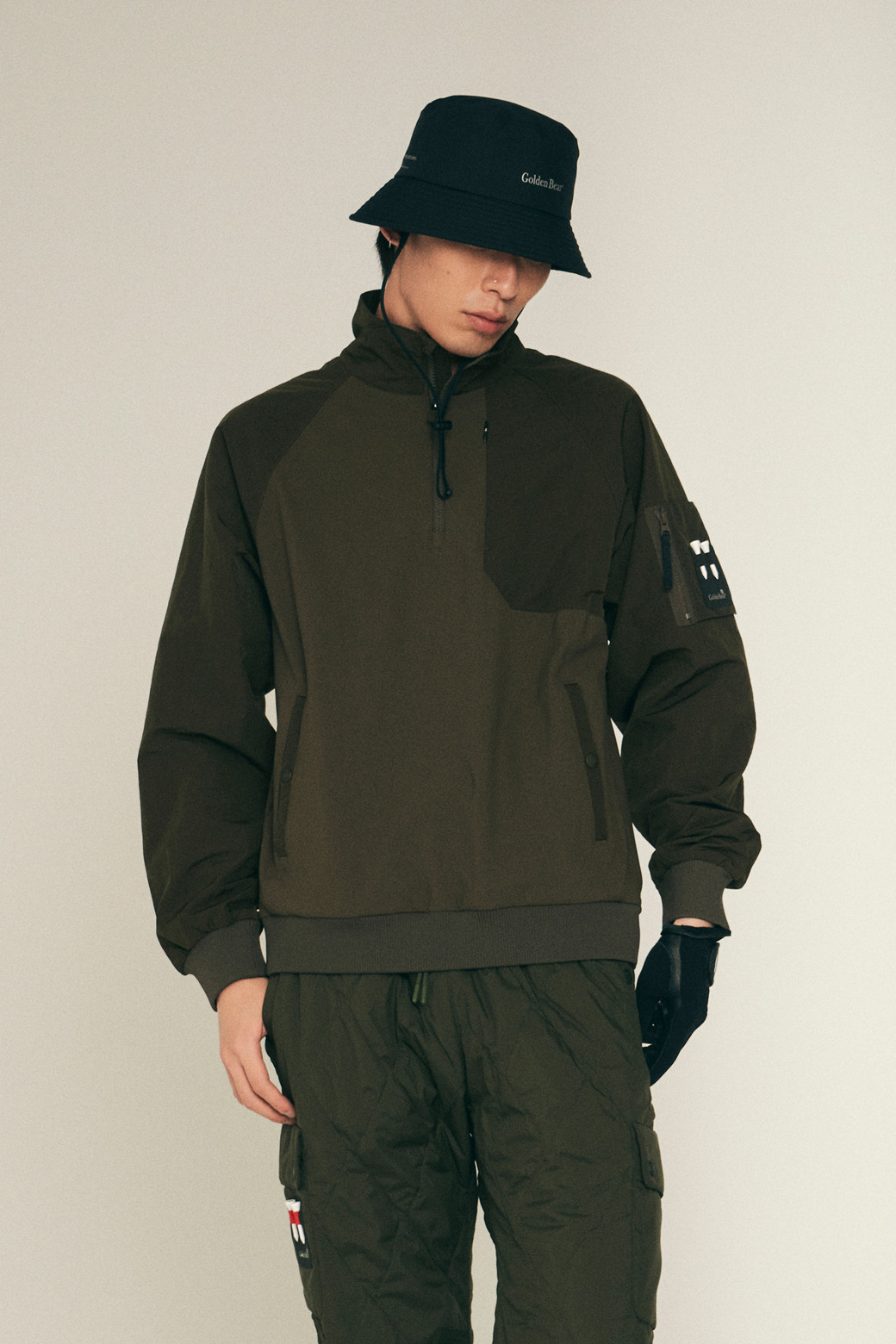 Stand collar Bonded Nylon Half Zip-up_Golden Bear