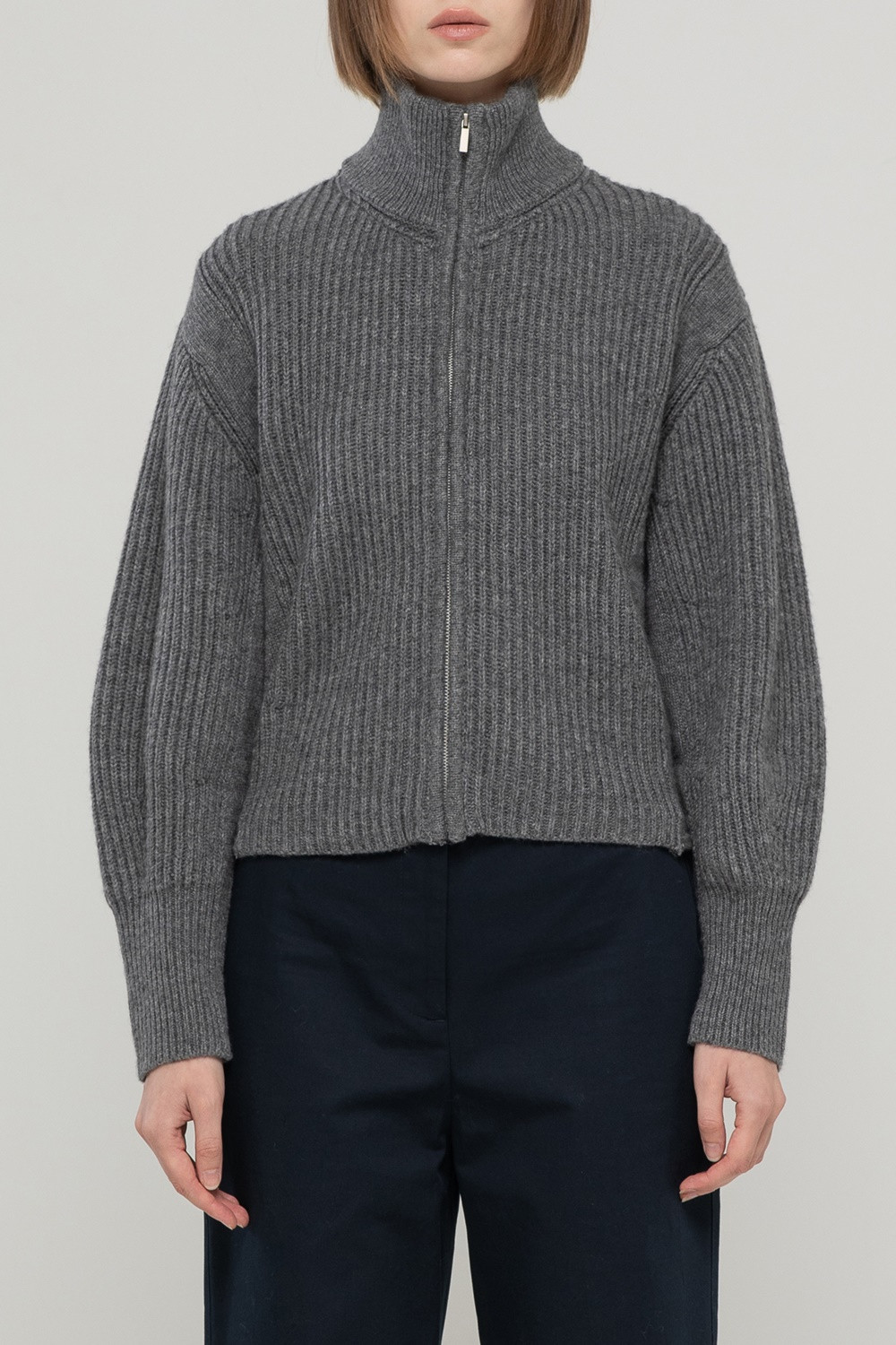 Wool high-neck cardigan - Gray_JMARK New York