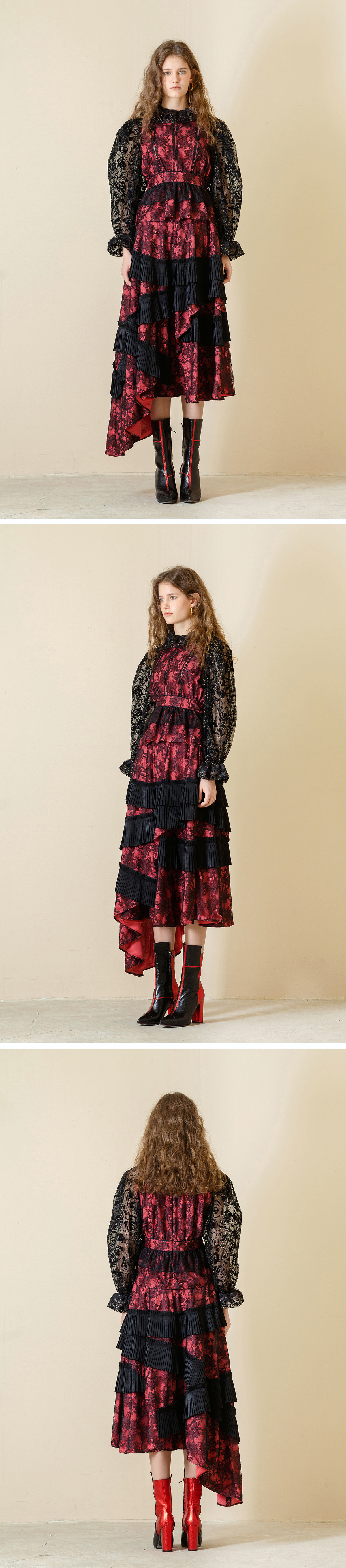 [22FW] 번아웃 소매 레이스 페플럼 블라우스_CAHIERS