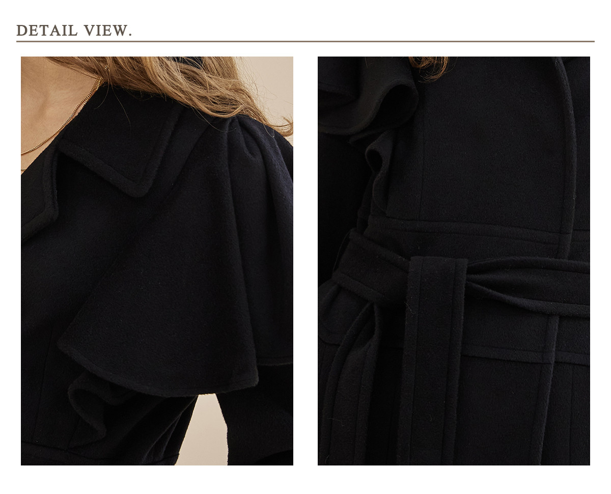 [22FW] 러플 소매 머메이드 롱 코트_블랙_CAHIERS